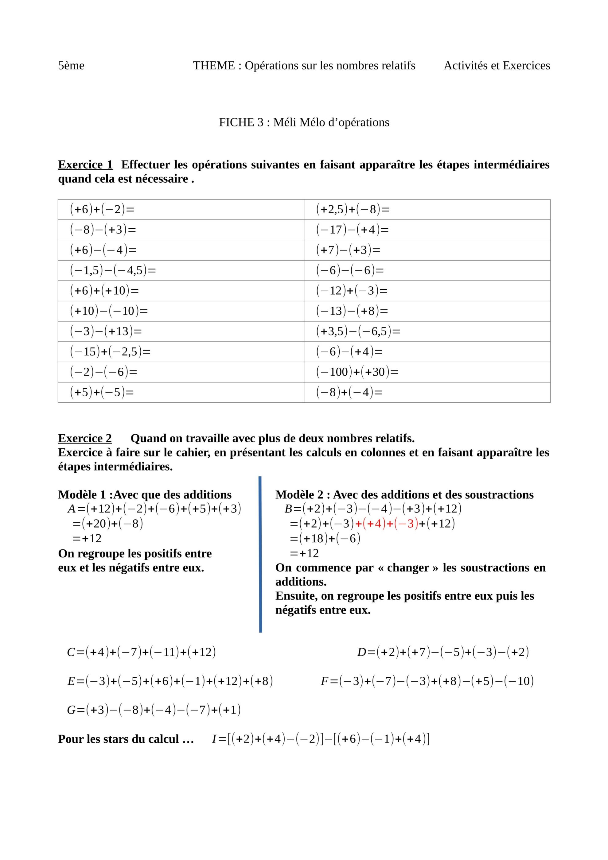 Les activités et les exercices – Maths au collège