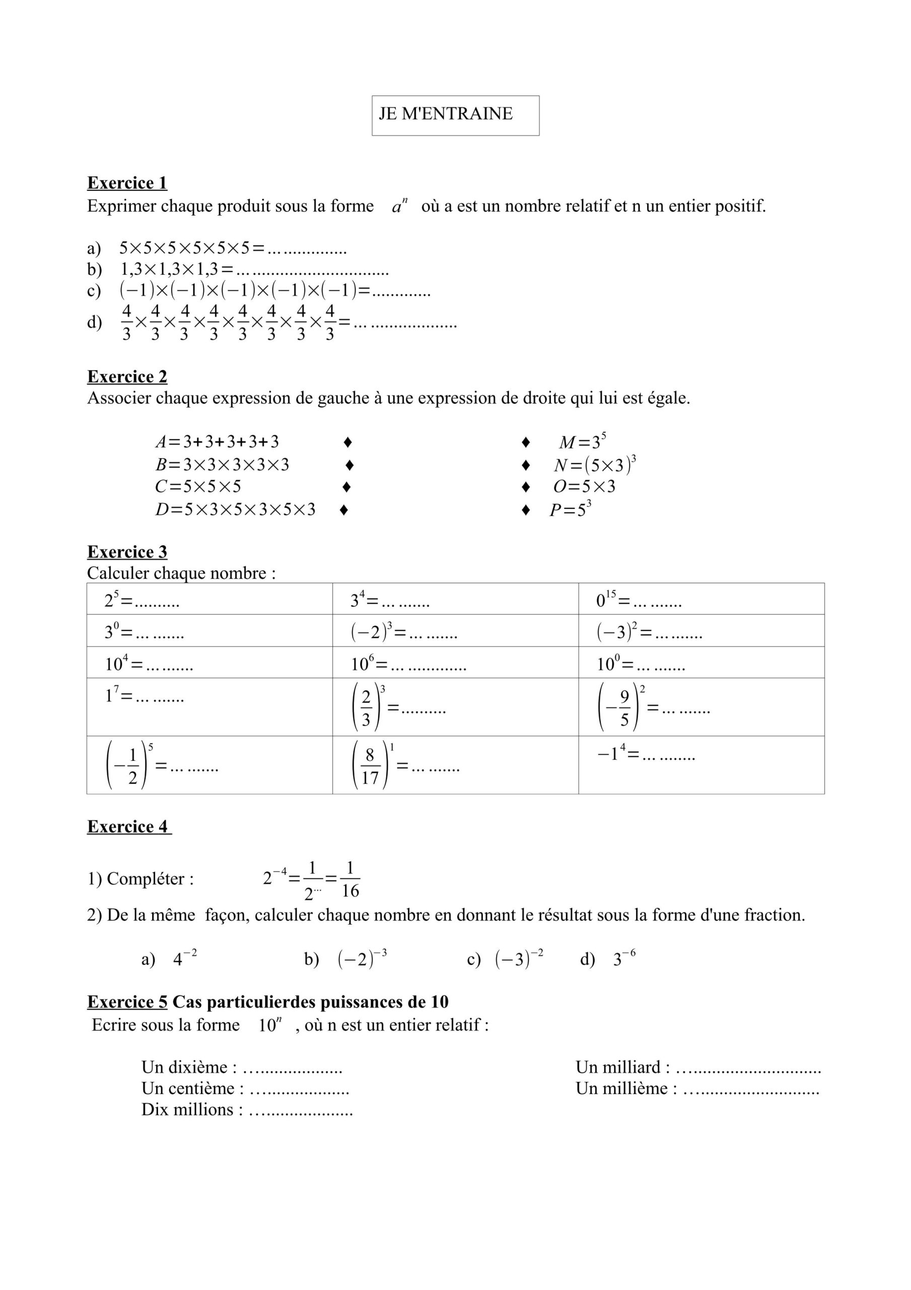 Les activités et les exercices – Maths au collège