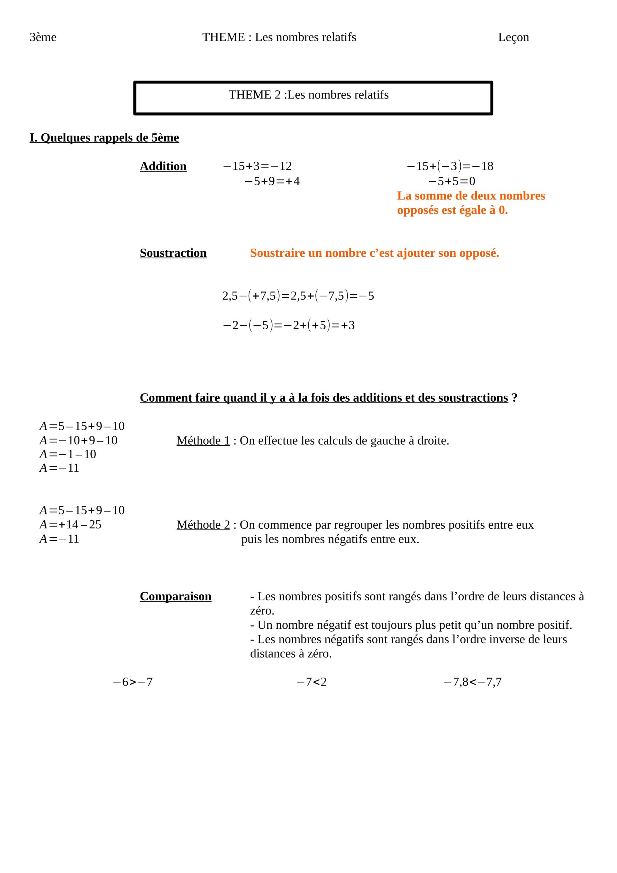 La leçon – Maths au collège